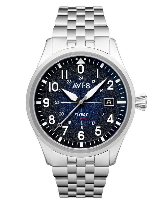 AVI-8 Men's Flyboy Silver-Tone Solid Stainless Steel Bracelet Watch ...