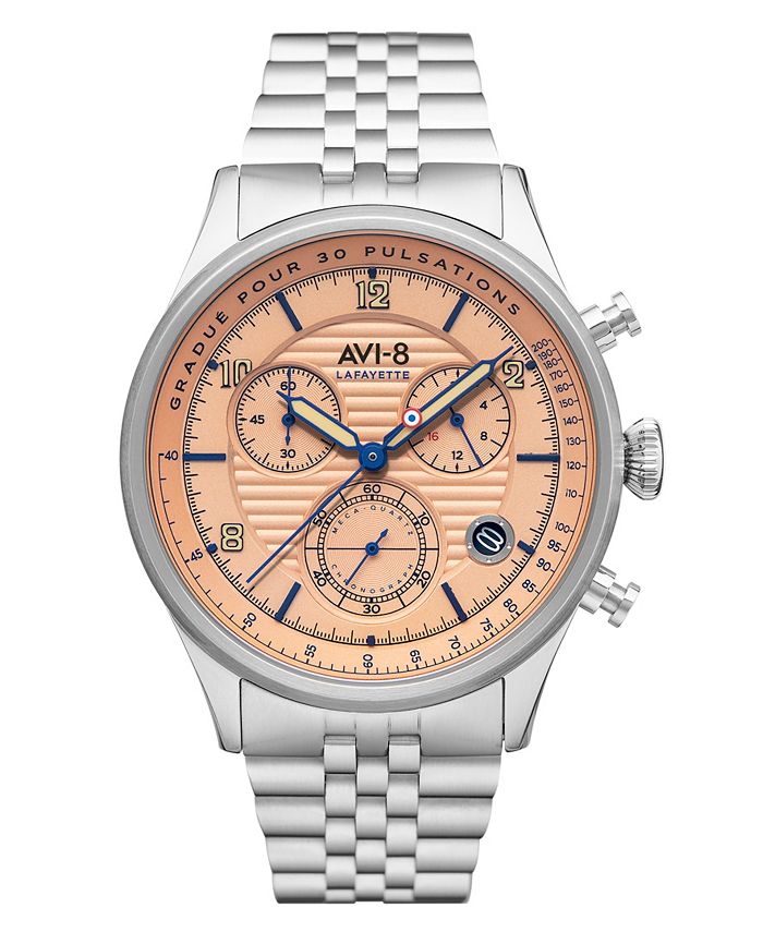 AVI-8 Men's Flyboy Silver-Tone Solid Stainless Steel Bracelet Watch ...