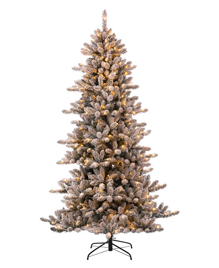 Glitzhome Pre-Lit Snow Flocked Fir Christmas Tree with 400 Warm Lights ...