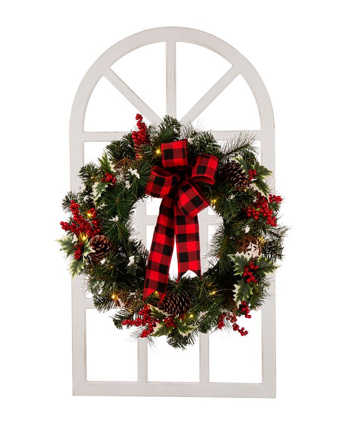 Glitzhome Wooden Window Frame with LED Christmas Wreath - Macy's