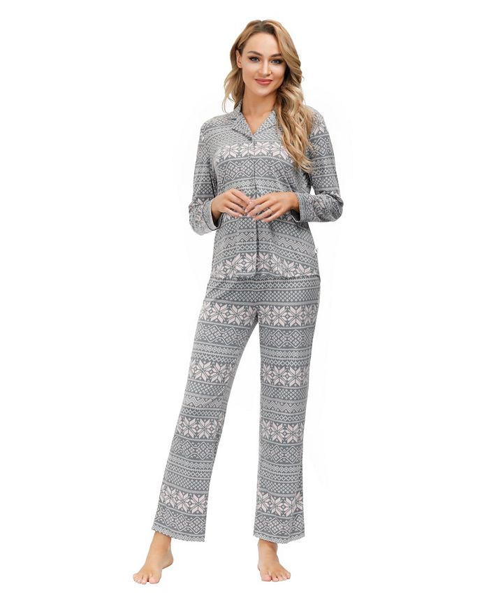 Beautyrest Echo Women's Ribbon Folded Notch 2 Piece Pajama Set - Macy's