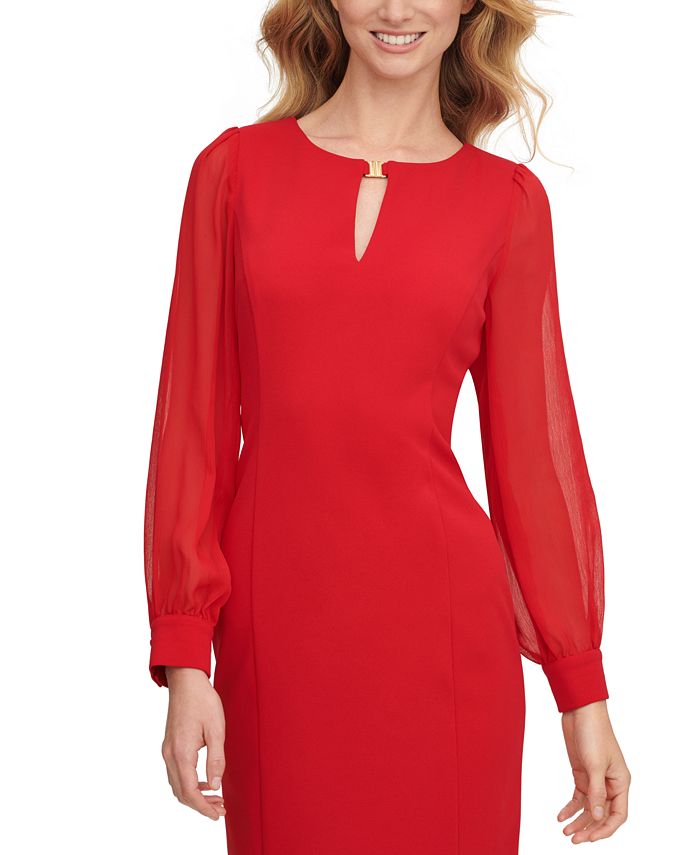 DKNY Chiffon-Sleeve Keyhole Sheath Dress - Macy's