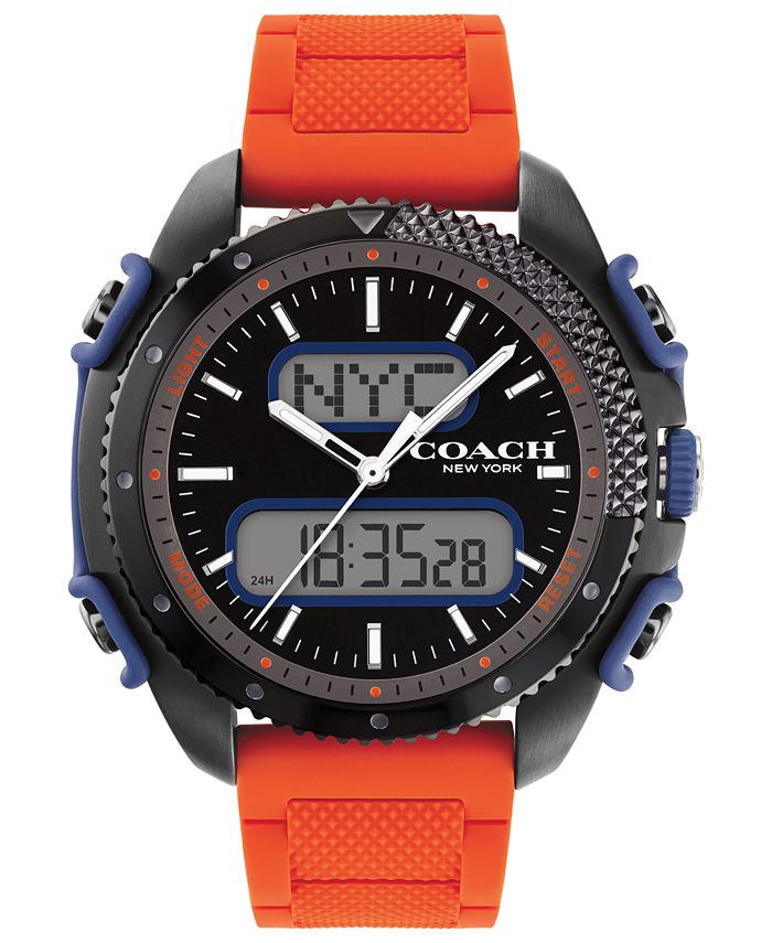 COACH Men's C001 Analog-Digital Orange Silicone Strap Watch 46mm - Macy's