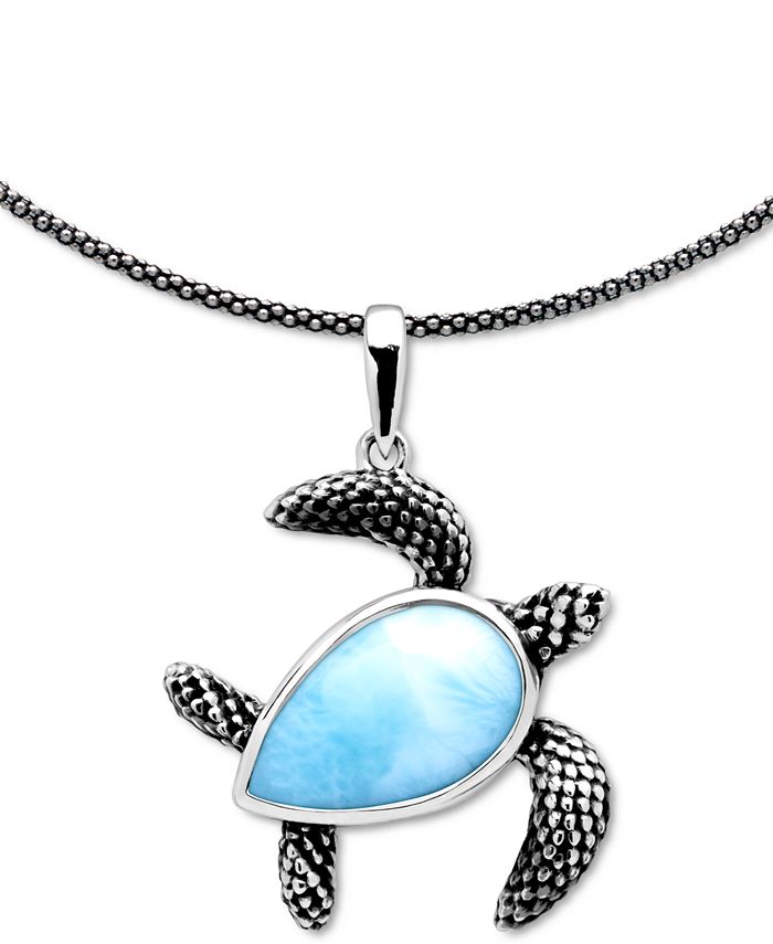 Marahlago Larimar Turtle 21" Pendant Necklace in Sterling Silver - Macy's