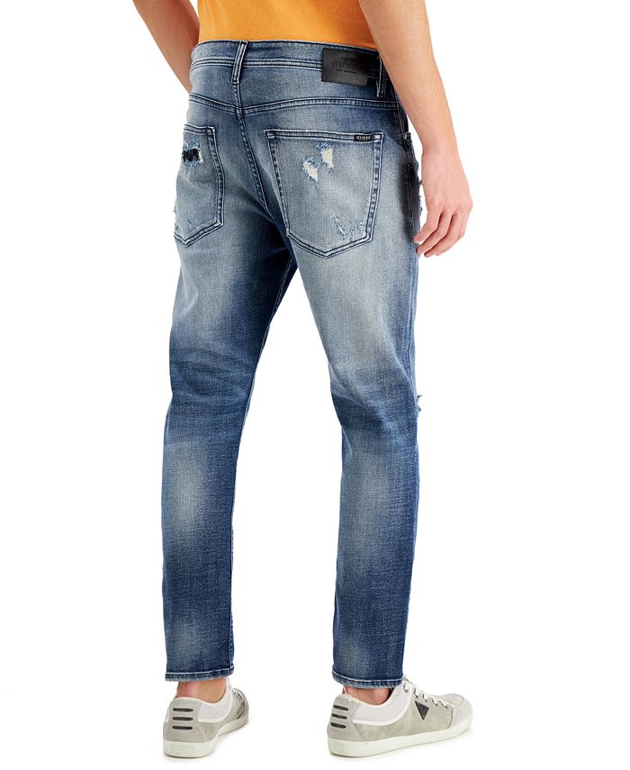 GUESS Men's Tapered Cropped Rip-and Repair Jeans - Macy's