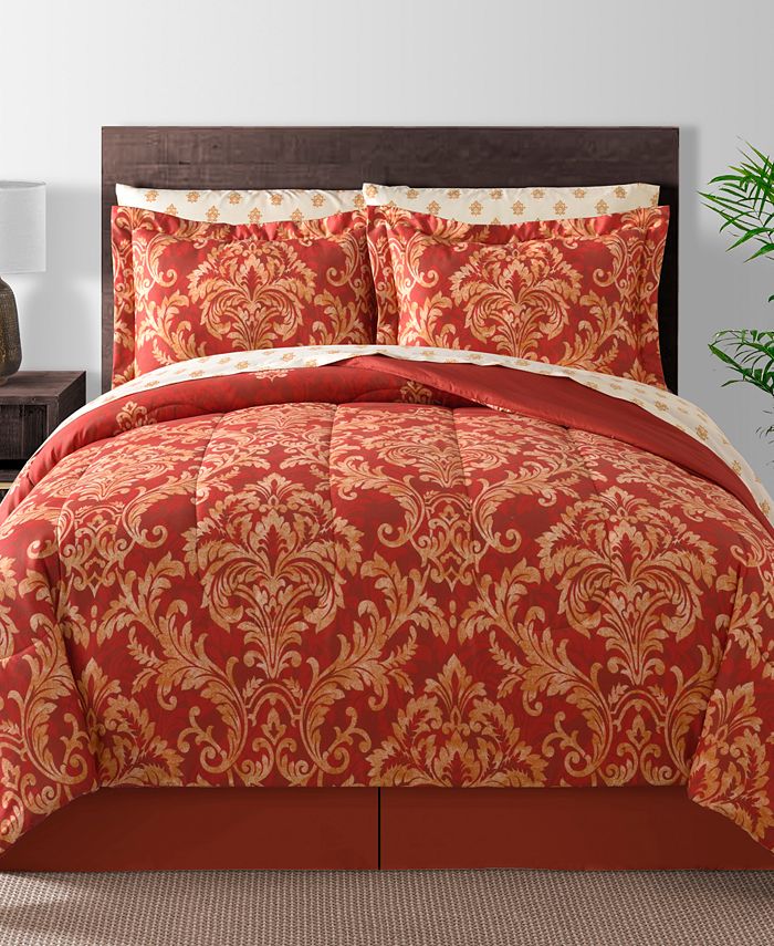 Fairfield Square Collection Golden Damask 8-Pc. Reversible Queen ...