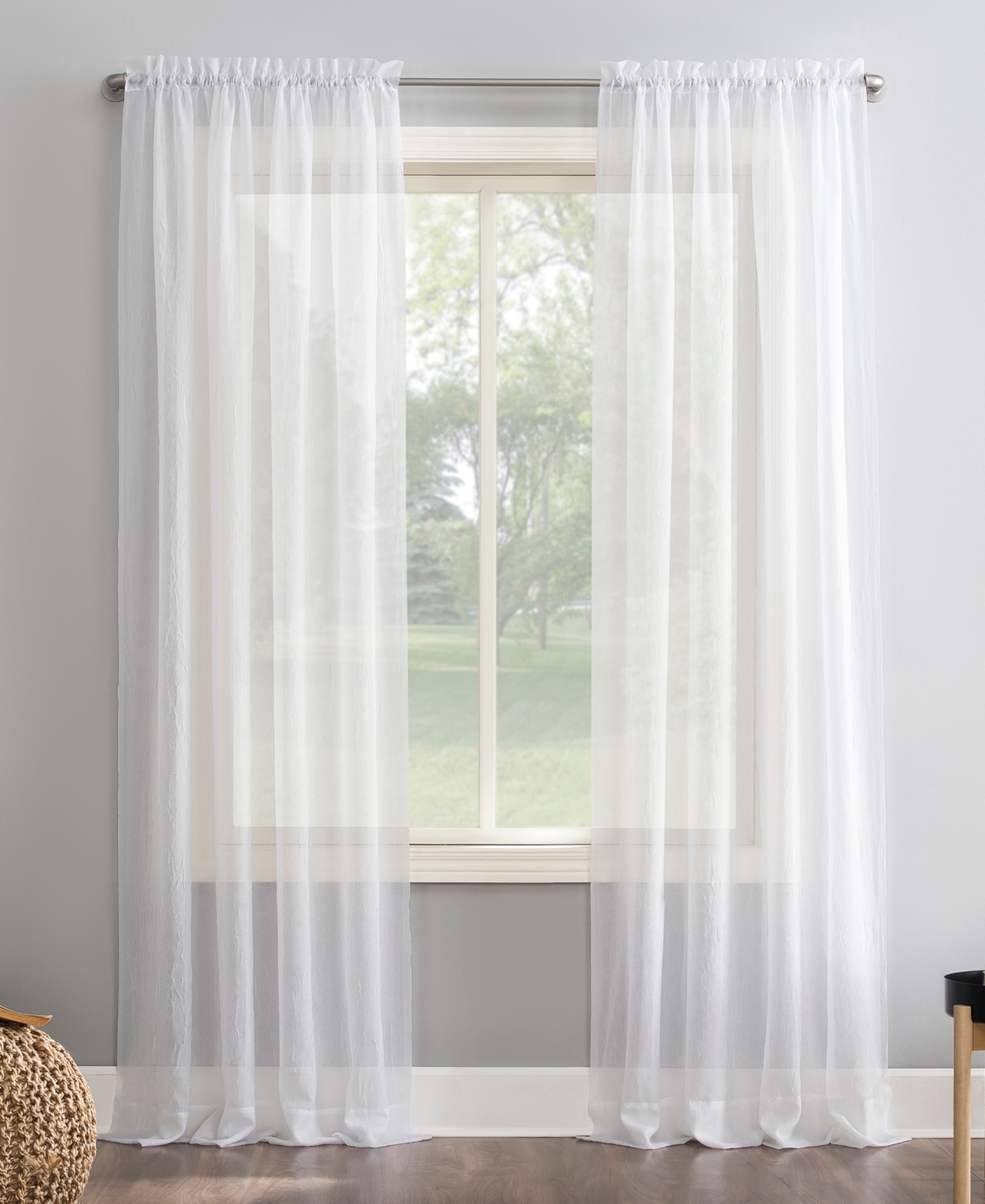 Click here for Crushed Sheer Voile Rod Pocket Curtain Panel - Whi... prices