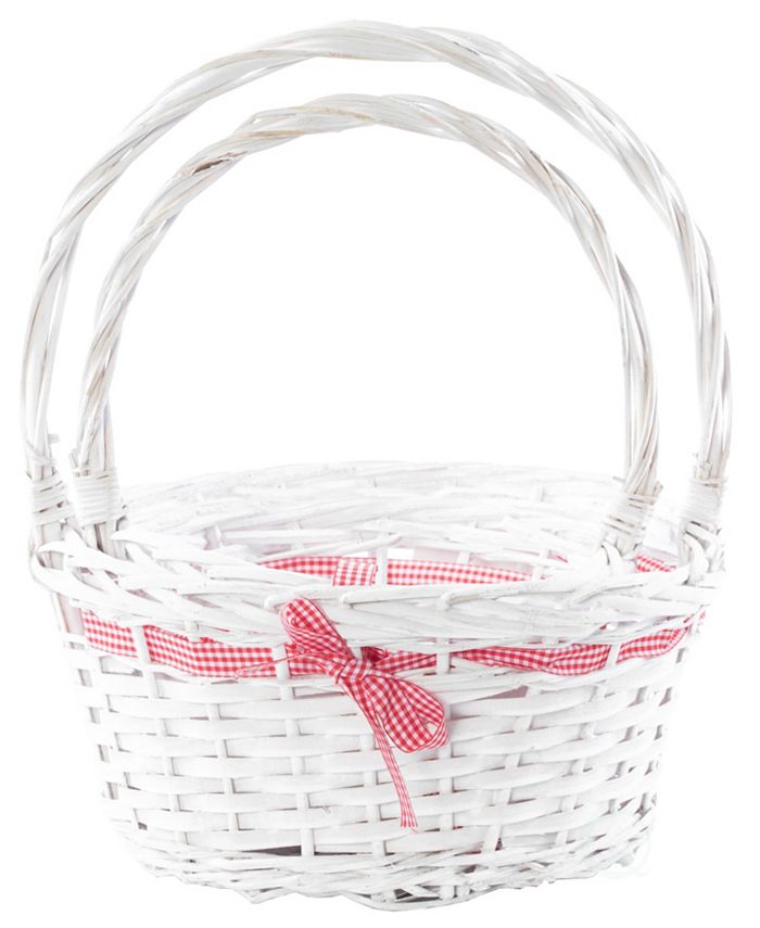 Vintiquewise White Willow Bowl Baskets Red Gingham Bow with Handle, Set ...