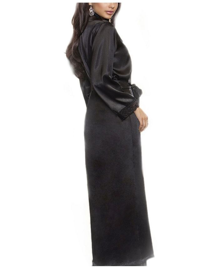 iCollection Women's Long Satin Robe with Lace Cuffs - Macy's