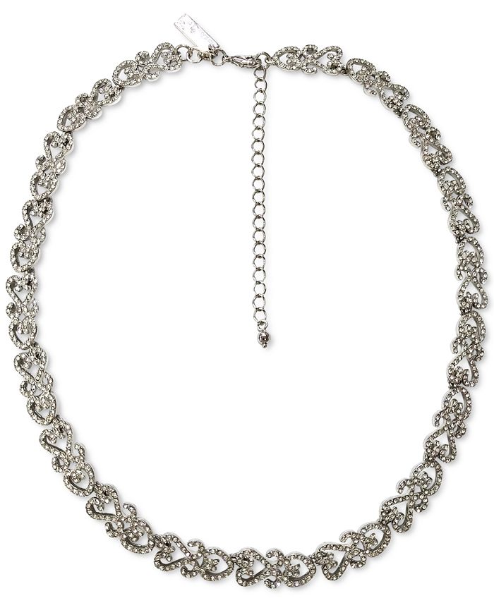 INC International Concepts Silver-Tone Crystal Filigree Collar Necklace ...