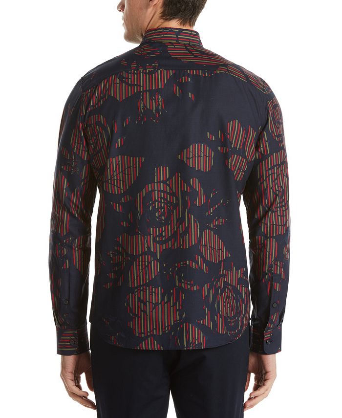 Perry Ellis Men's Untucked Large Rose Print Long Sleeve Button-Down ...
