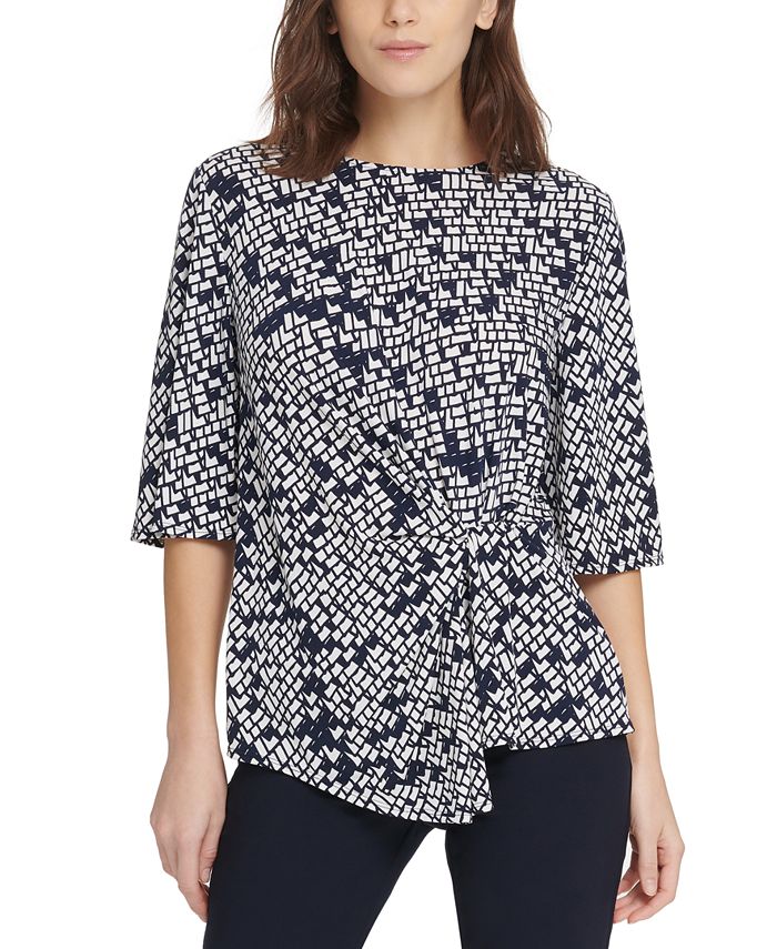 DKNY Printed Side-Knot Top - Macy's