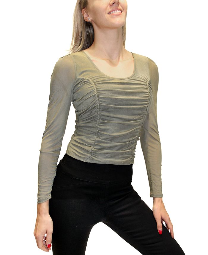 Crave Fame Juniors' Ruched Mesh Puff-Sleeve Top - Macy's