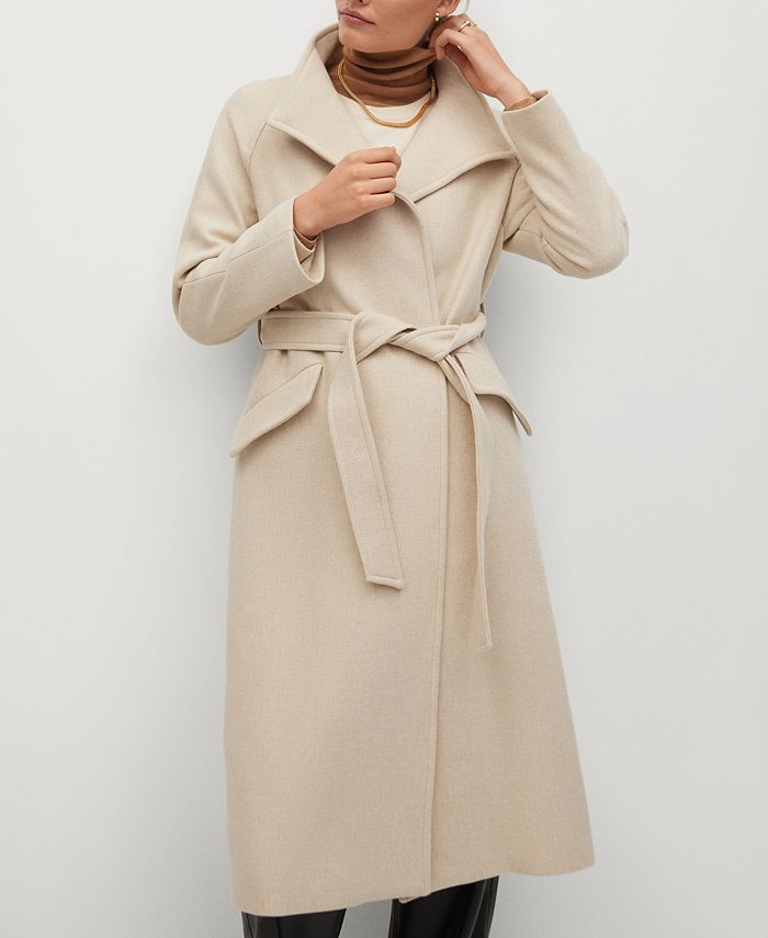 MANGO Women's Belted Wool Coat - Macy's