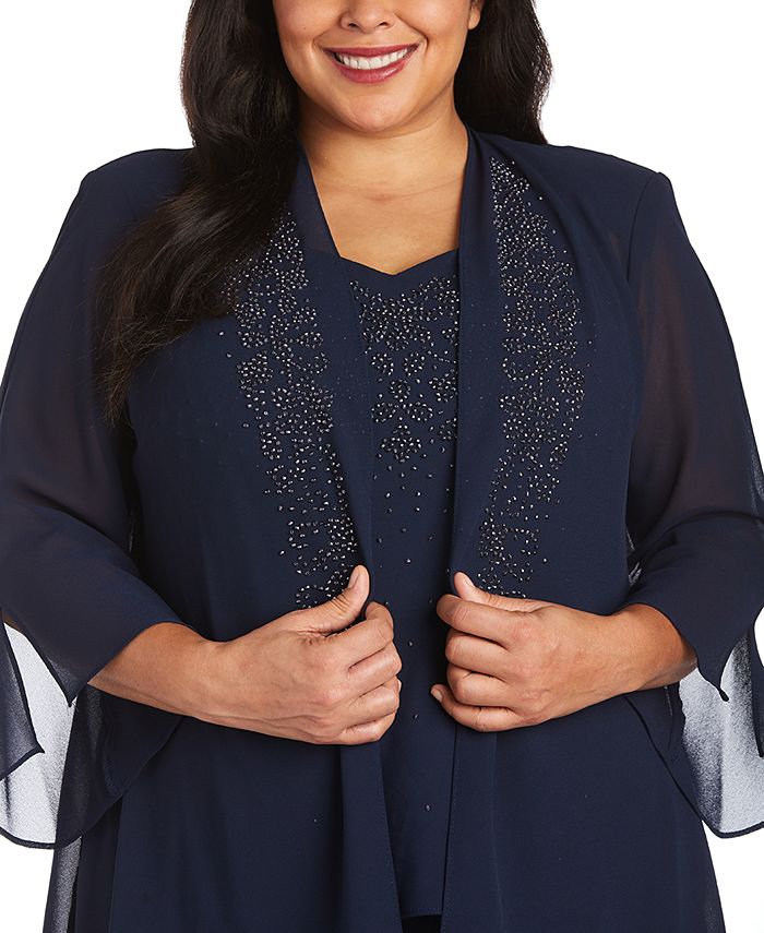 R & M Richards Plus Size Embellished Blouse, Jacket & Pants & Reviews ...