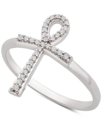 Wrapped™ Diamond Ankh Cross Ring (1/10 ct. t.w.) in 14k White Gold ...