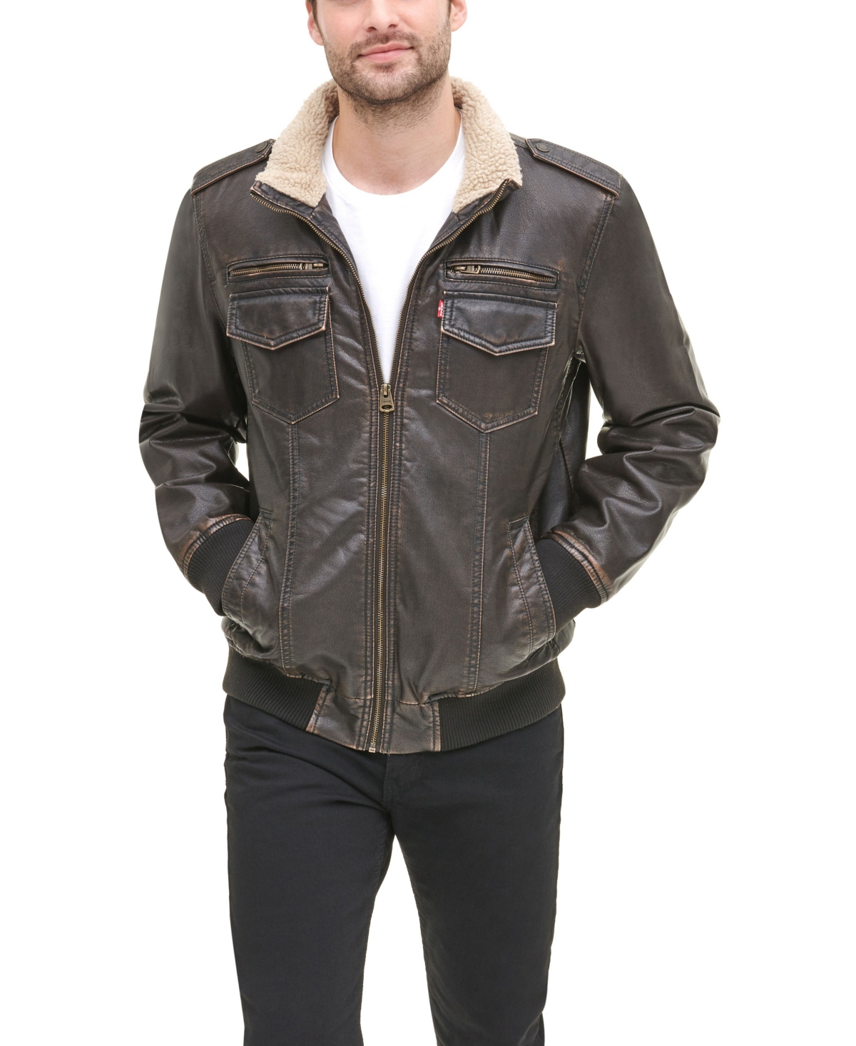 Click here for Levis Mens Sherpa Lined Faux Leather Aviator Bombe... prices