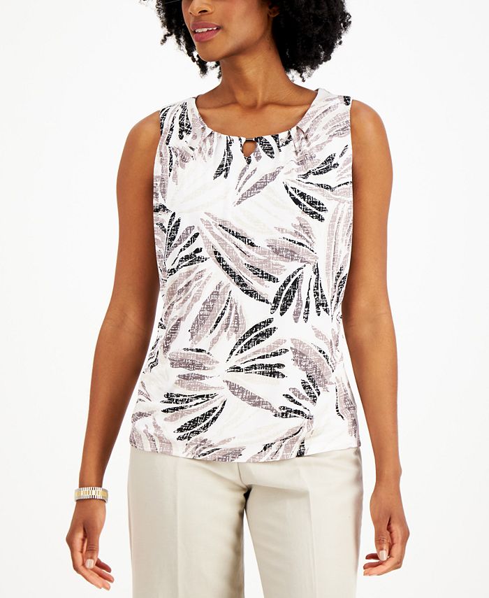 Kasper Printed Keyhole-Neck Top - Macy's