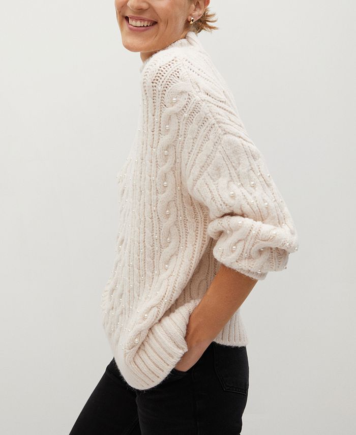 MANGO Women's Imitation Pearl Embroidery Applique Sweater - Macy's