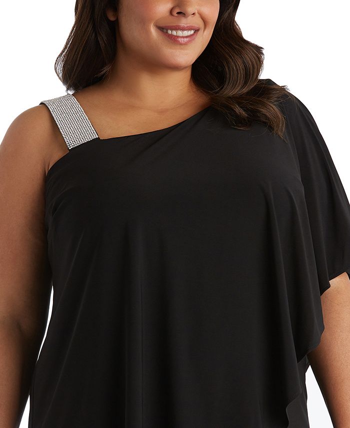 R & M Richards Plus Size Rhinestone-Trim One-Shoulder Dress - Macy's