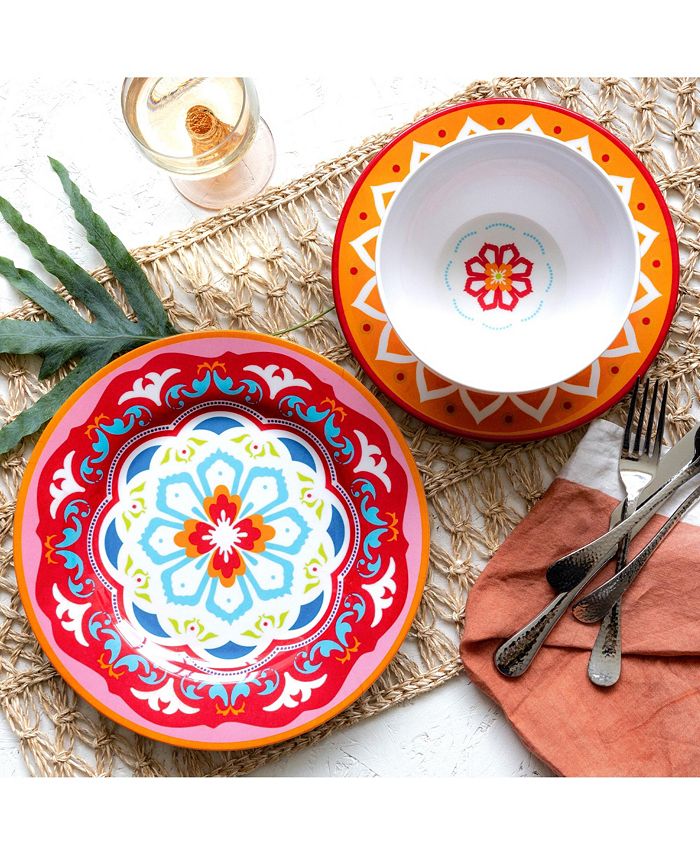 Over and Back Lido 12 Piece Melamine Dinnerware Set - Macy's