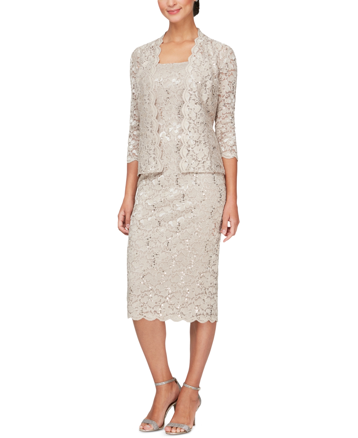 Click here for Sl Fashions 2-Pc. Lace Jacket & Midi Dress Set - C... prices