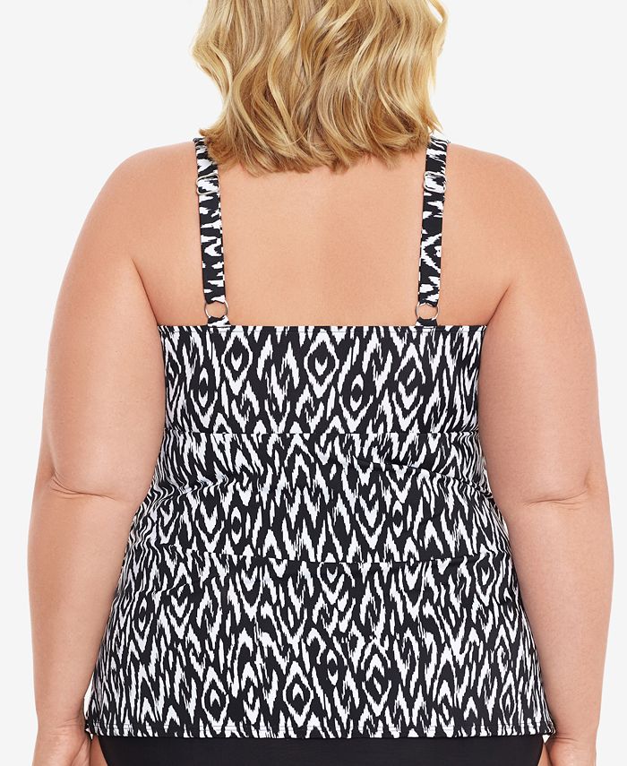 Swim Solutions Plus Size Mod Eclectic Tummy Control One Piece Fauxkini