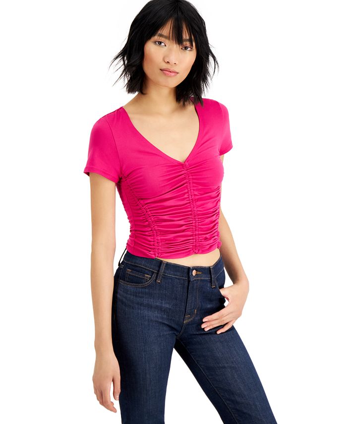 Bar III Ruched Knit T-Shirt, Created for Macy's - Macy's