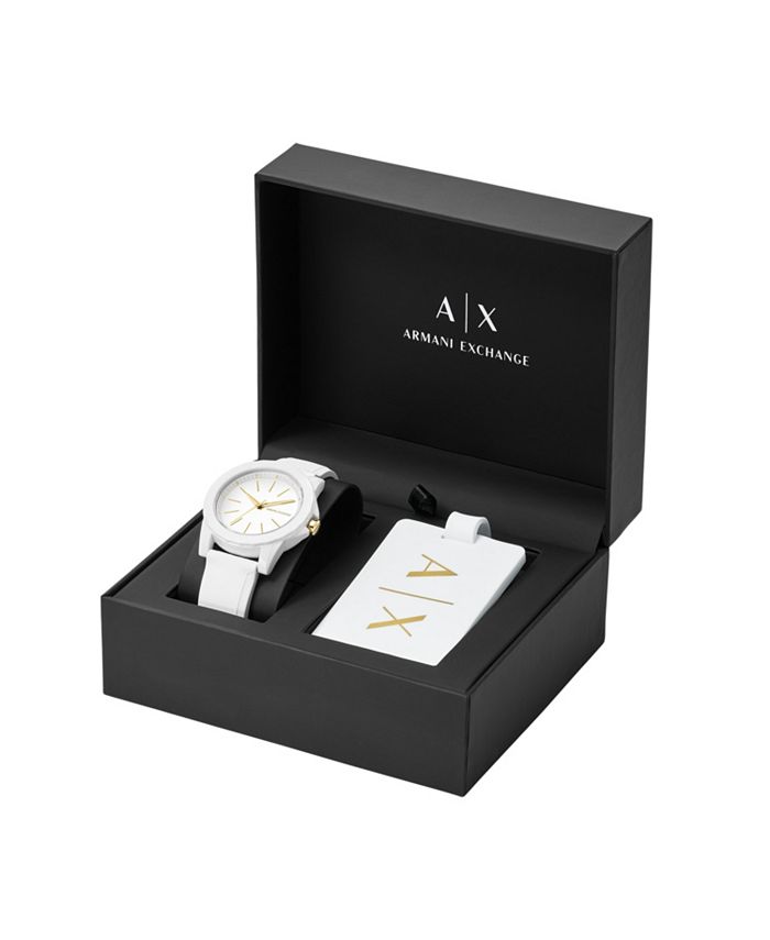A|X Armani Exchange AX Women's White Silicone Strap Watch with Luggage ...