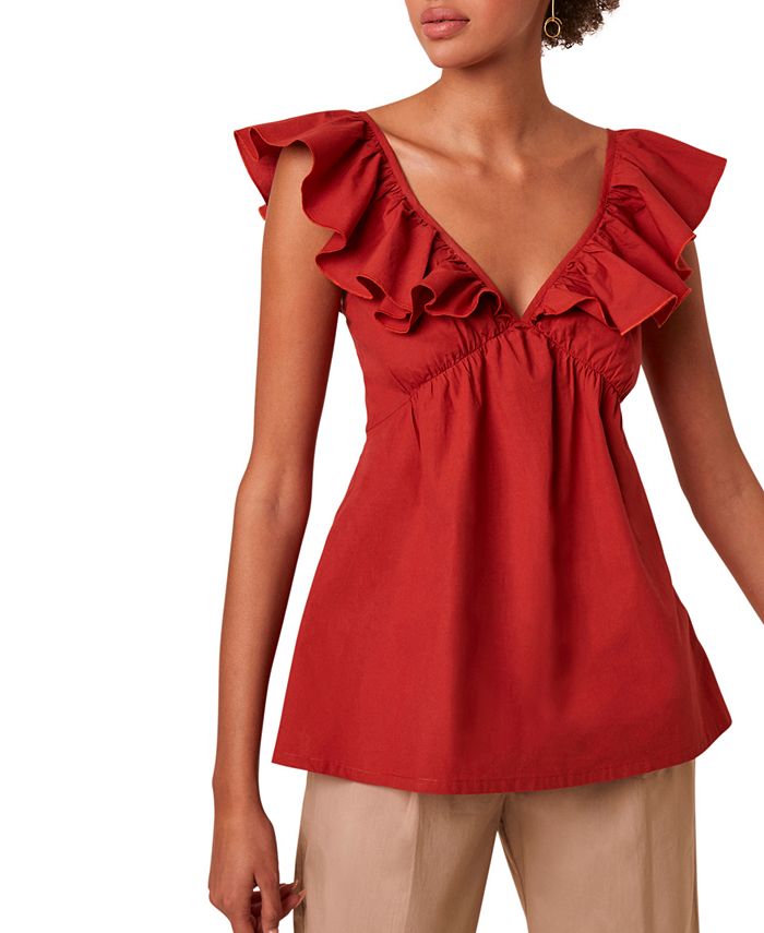 French Connection Azana Cotton Poplin Ruffled Top - Macy's