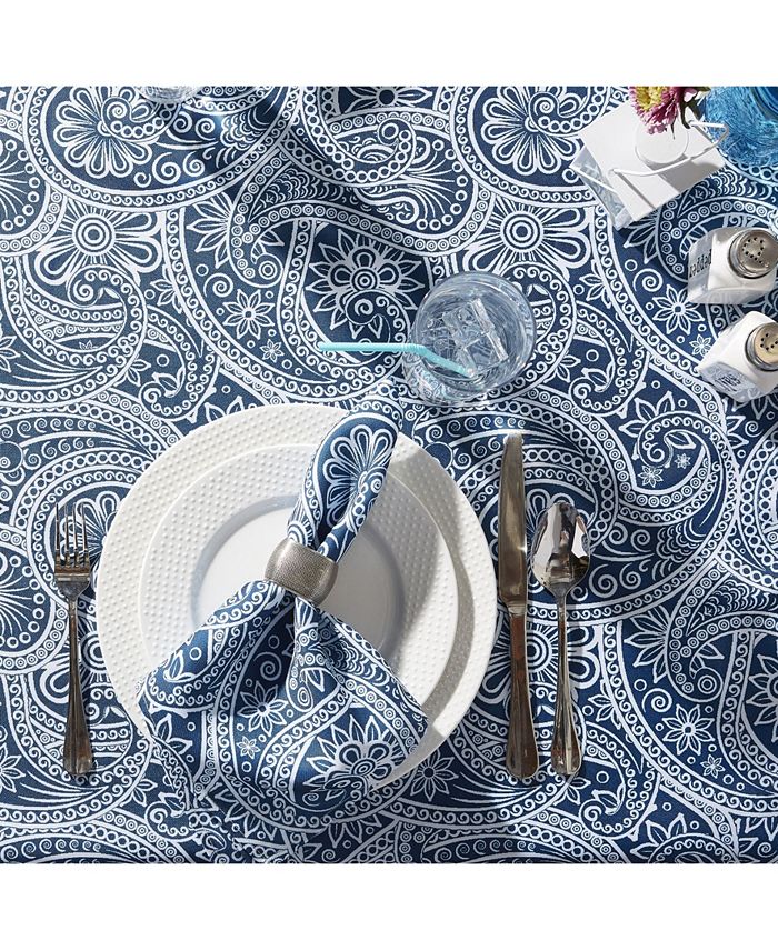 Design Imports Paisley Print Outdoor Tablecloth with Zipper, 60 Round ...