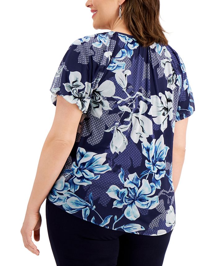 JM Collection Plus Size Printed Tie-Hem Top, Created for Macy's ...
