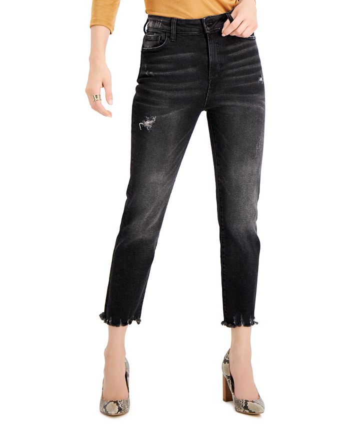 Kendall + Kylie Juniors' Distressed High-Rise Cropped Slim Straight ...