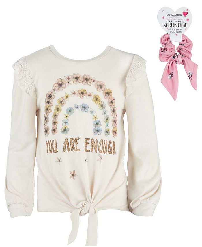 Beautees Big Girls Long Sleeve Ruffle Tie Front Screen Print Top with ...