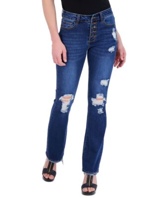 Gogo Jeans Juniors' Exposed Button Flare Jeans - Macy's