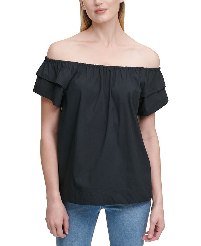 DKNY Solid Off-The-Shoulder Ruffled-Sleeve Top - Macy's