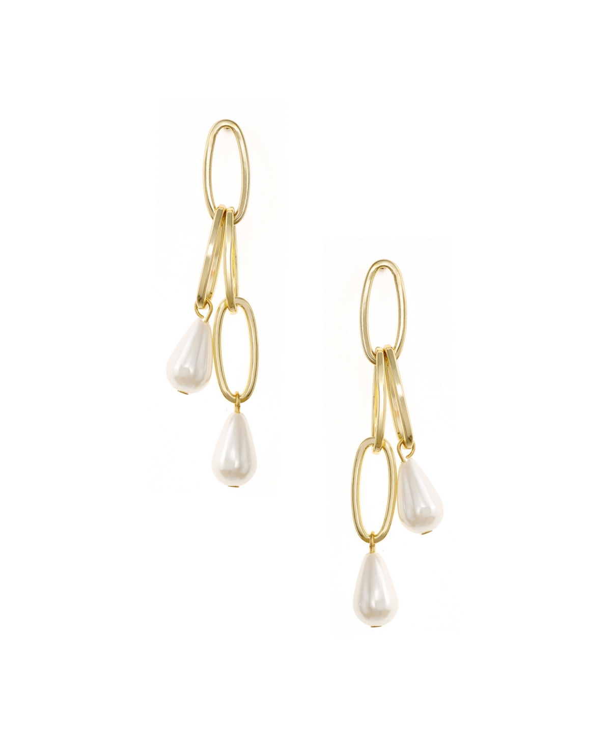 Click here for Ettika Oval Link Pearl Dangle Earrings - Gold Plat... prices