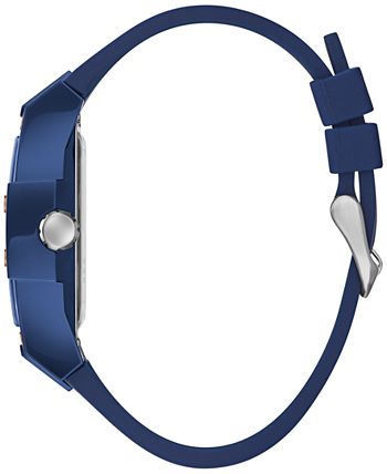 GUESS Men's Blue Silicone Strap Watch 43mm - Macy's