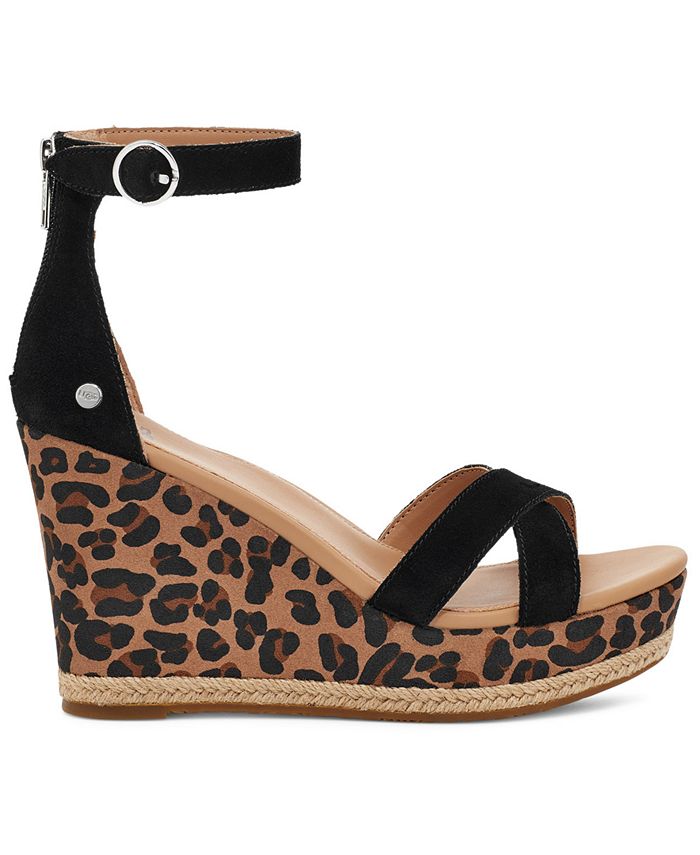 UGG® Women's Ezrah Leopard-Print Wedge Sandals - Macy's
