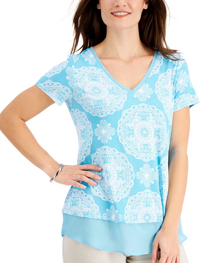 JM Collection Printed Layered-Look Top, Created for Macy's - Macy's