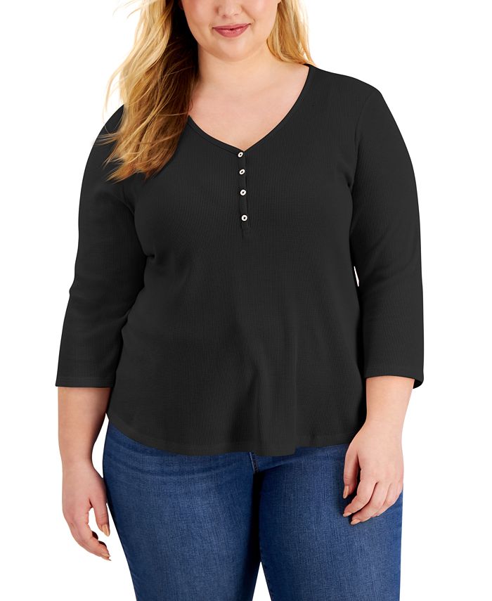 Style & Co Plus Size Solid Henley Top, Created for Macy's - Macy's