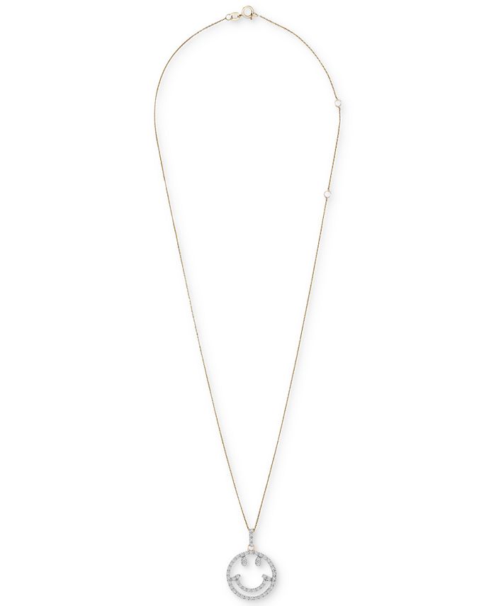 Wrapped Diamond Smiley Face 18" Pendant Necklace (1/10 ct. t.w.) in 10k ...