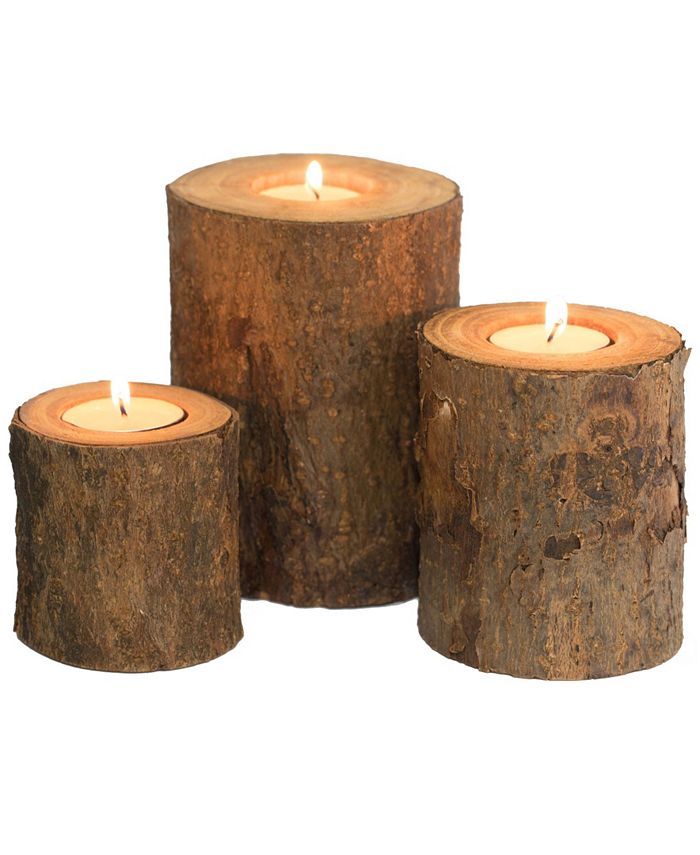 Vintiquewise Bark Wooden Pillar Tree Stump Tea Light Rustic Candle ...
