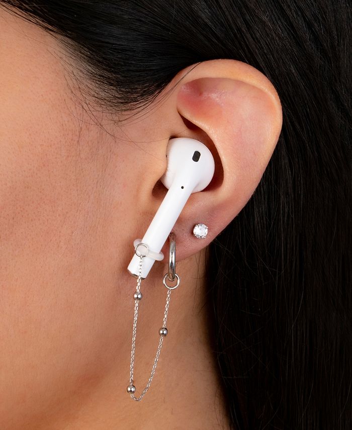 Macy's Cubic Zirconia Studs and Hoop Chain Drop Air Pods Holder in Gold ...