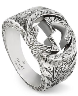 Gucci Men s Engraved Logo Statement Ring in Sterling Silver Macy s
