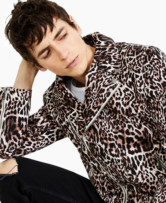 INC International Concepts Men's Leopard Biker Jacket, Created for Macy ...