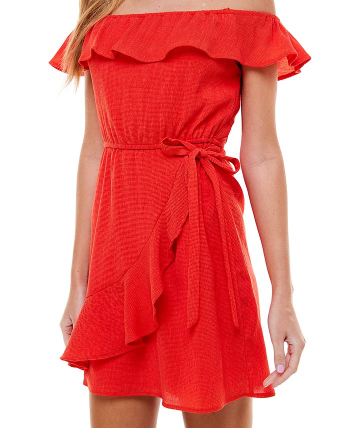 City Studios Juniors' Off-The-Shoulder Ruffled Dress & Reviews ...