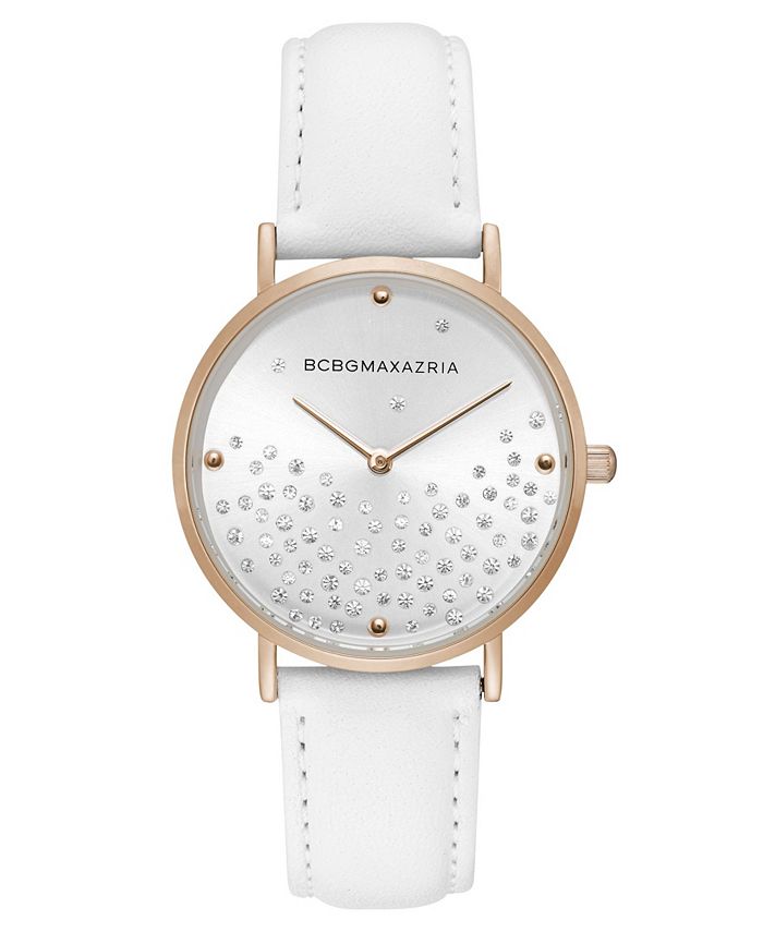 BCBGMAXAZRIA Ladies 2 Hands White Genuine Leather Band Watch 36mm - Macy's