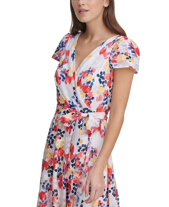Dkny Floral Print Faux Wrap Midi Dress Macys