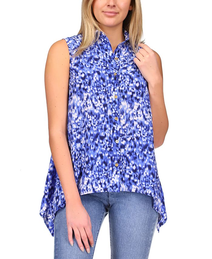 Michael Kors Petite Ikat-Print Handkerchief-Hem Blouse - Macy's